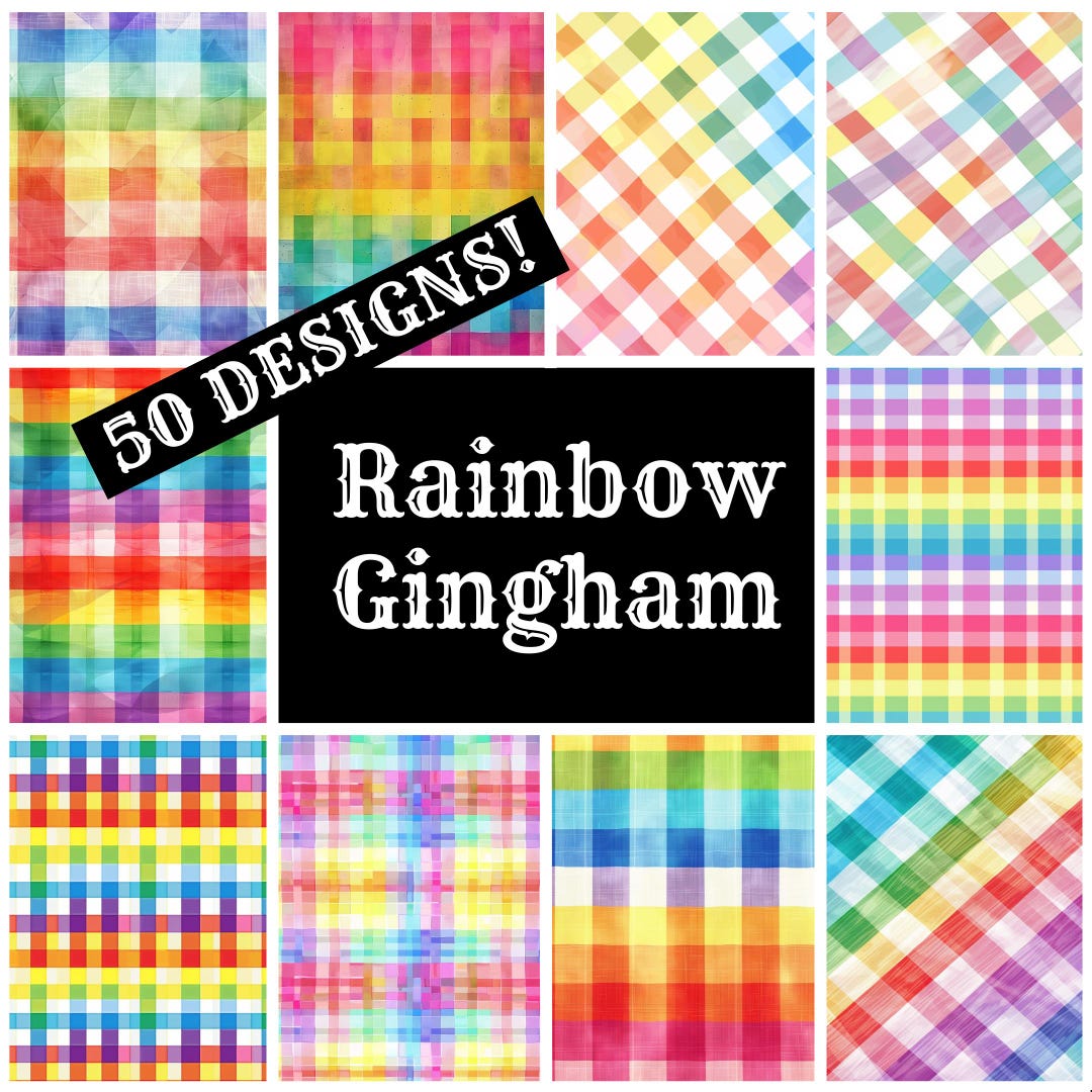 Rainbow Gingham Journal Paper, Printable Paper, Vintage Journal ...