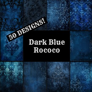 Dark Blue Rococo Digital Paper: 50 PNG Designs (digital Download) - Etsy