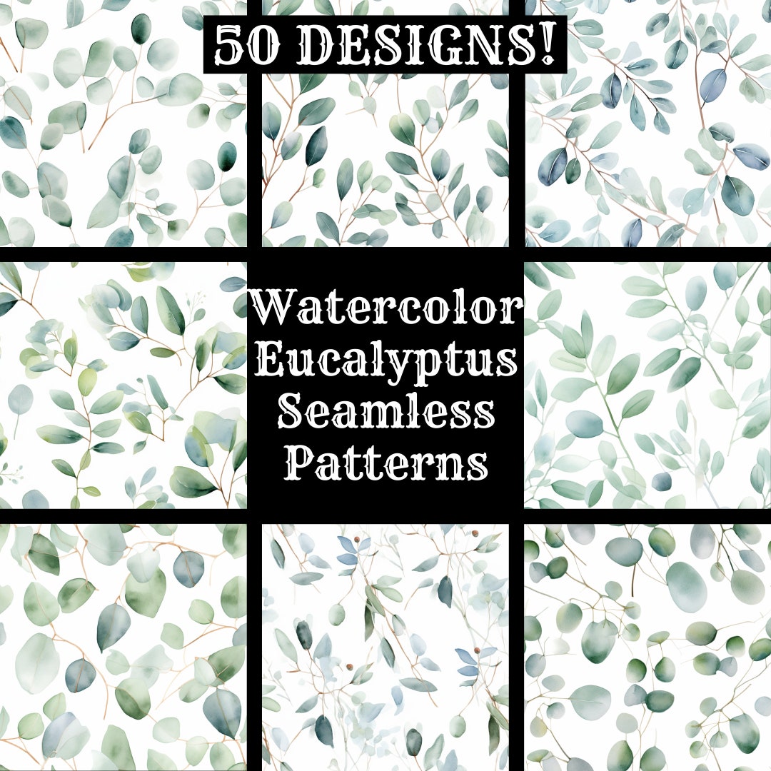 Watercolor Eucalyptus Seamless Digital Paper, Printable Scrapbook Paper ...