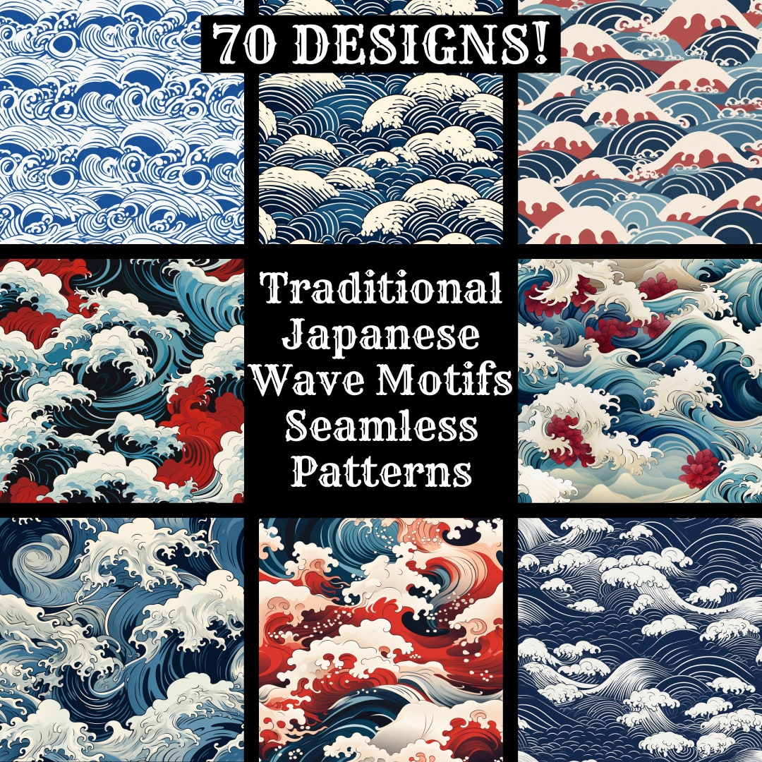 Japanese Wave Digital Paper: Seamless Scrapbook Textures (PNG, 300 Dpi ...