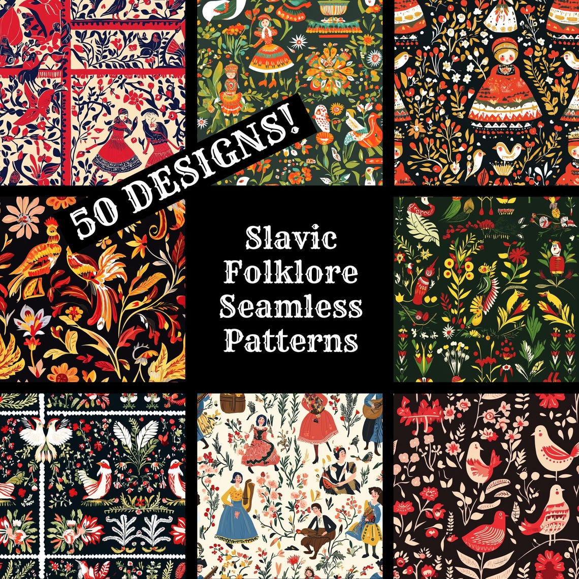 Slavic Folklore Seamless Patterns: Digital Scrapbook Paper (digital ...