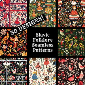 Slavic Folklore Seamless Digital Paper, Printable Scrapbook Paper ...