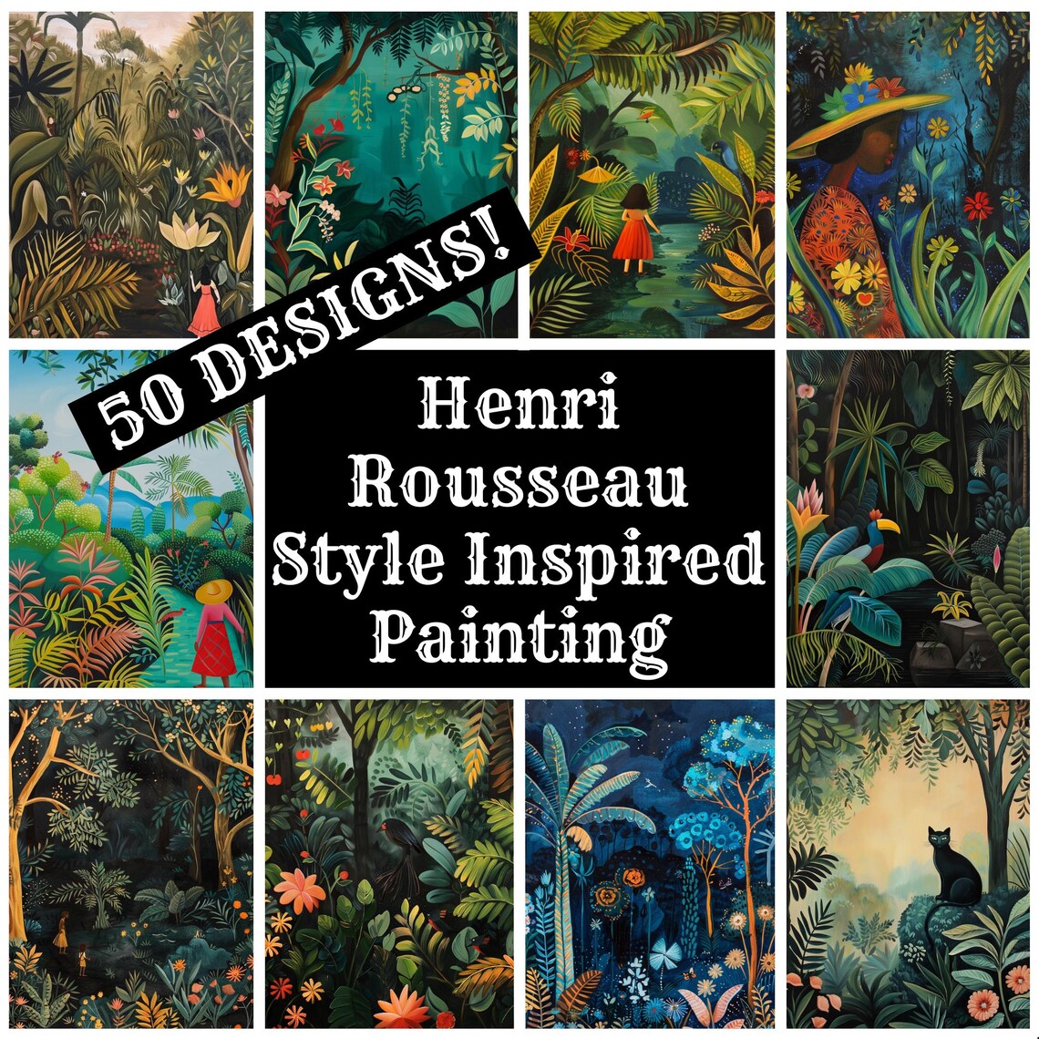 Henri Rousseau Style Journal Paper: Vintage Painting Printable (PNG ...