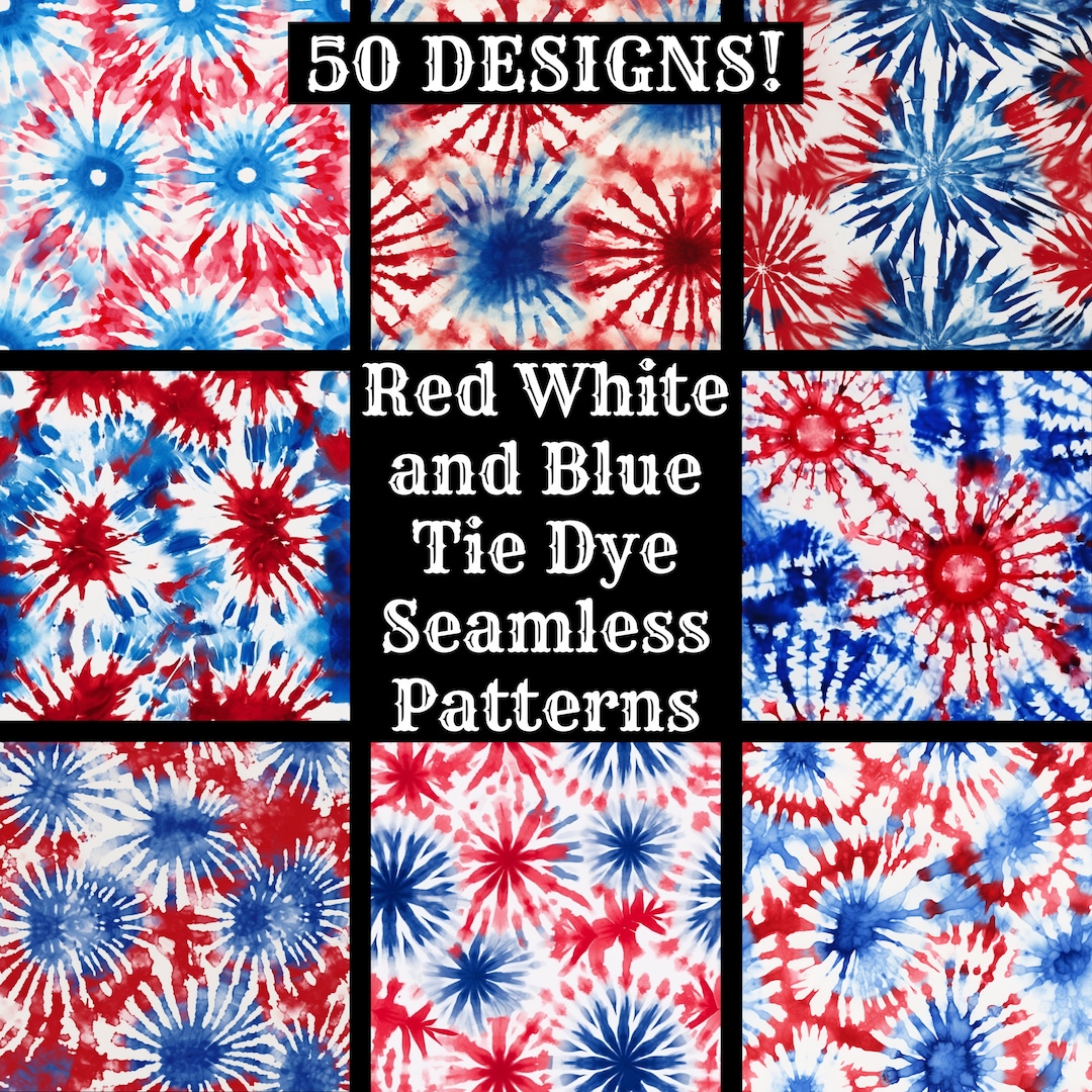 Red White Blue Tie Dye Seamless Patterns: Digital Paper (PNG) - Etsy