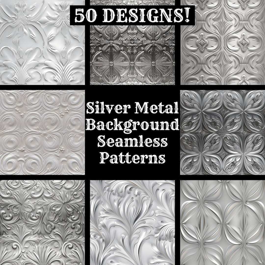Silver Metal Seamless Patterns: Scrapbook Paper Backgrounds (digital ...