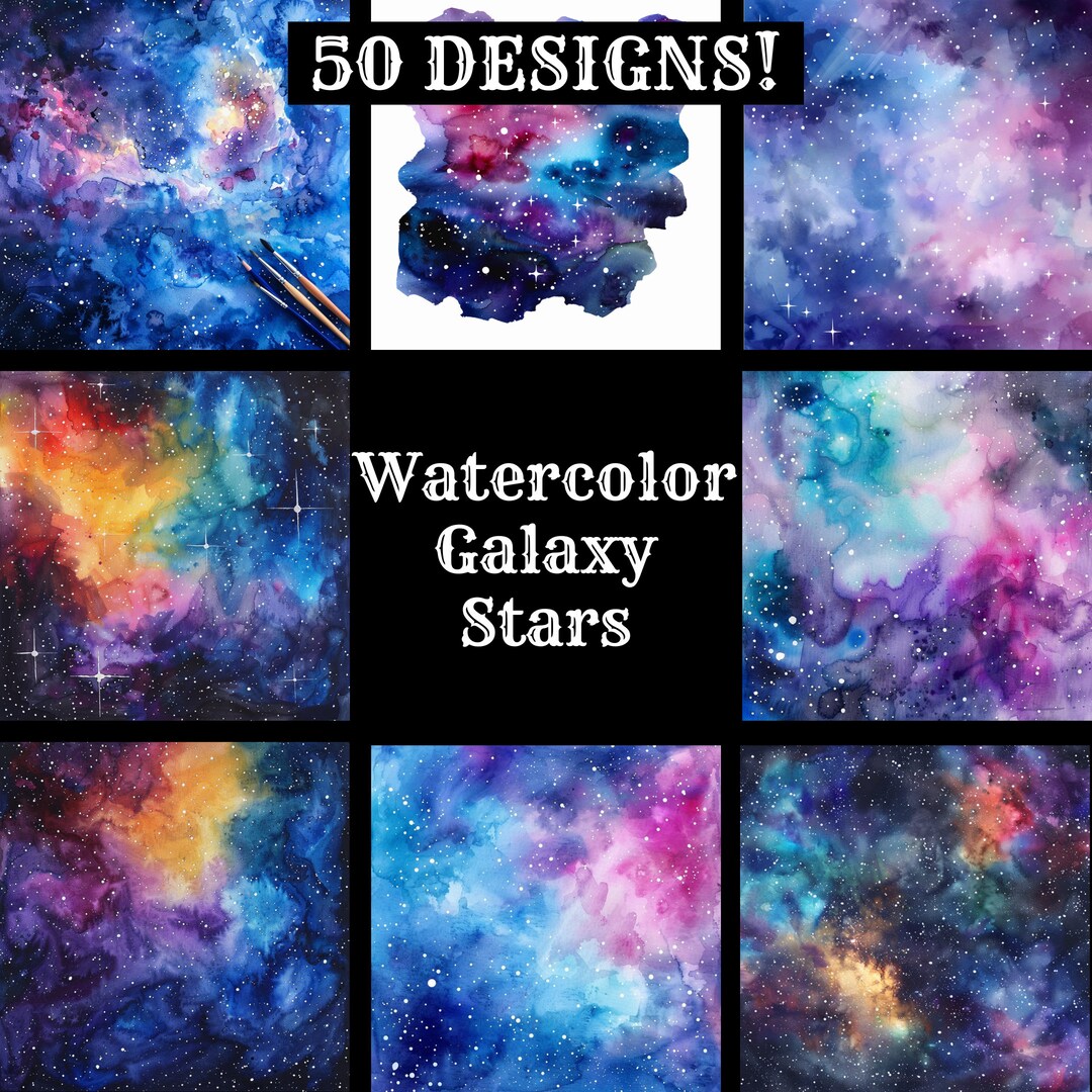 Watercolor Galaxy Stars Digital Paper: High-resolution PNG (digital ...