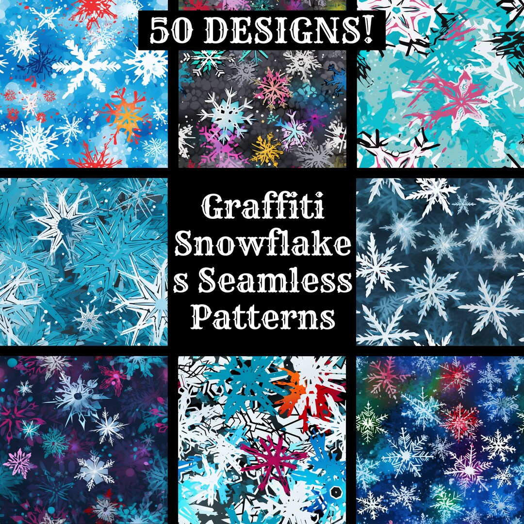Graffiti Snowflakes Seamless Digital Paper, Printable Scrapbook Paper ...