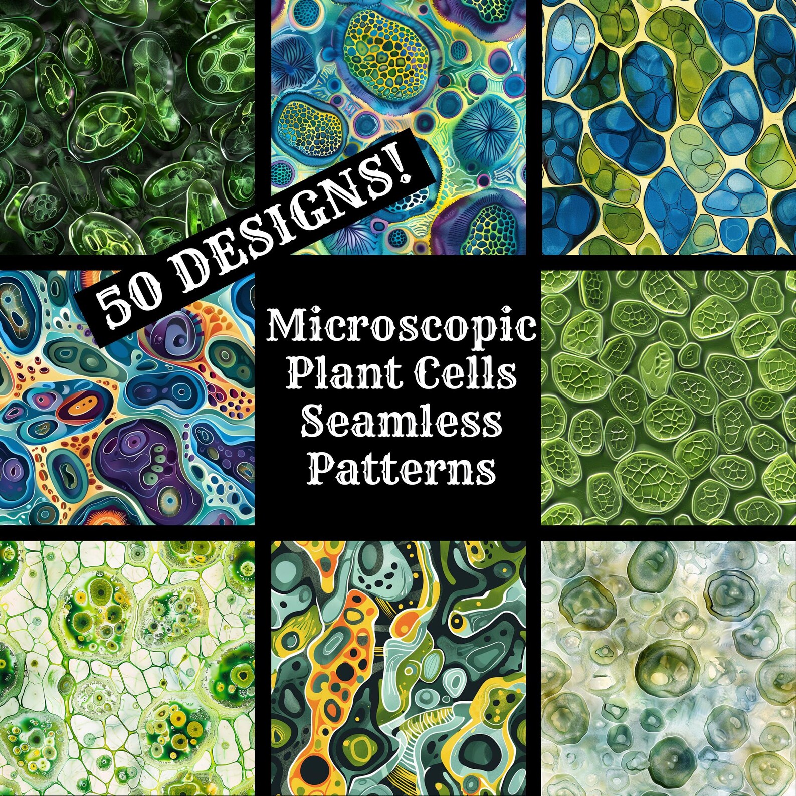 Microscopic Plant Cell Pattern: 50 Seamless Digital Papers (PNG) - Etsy