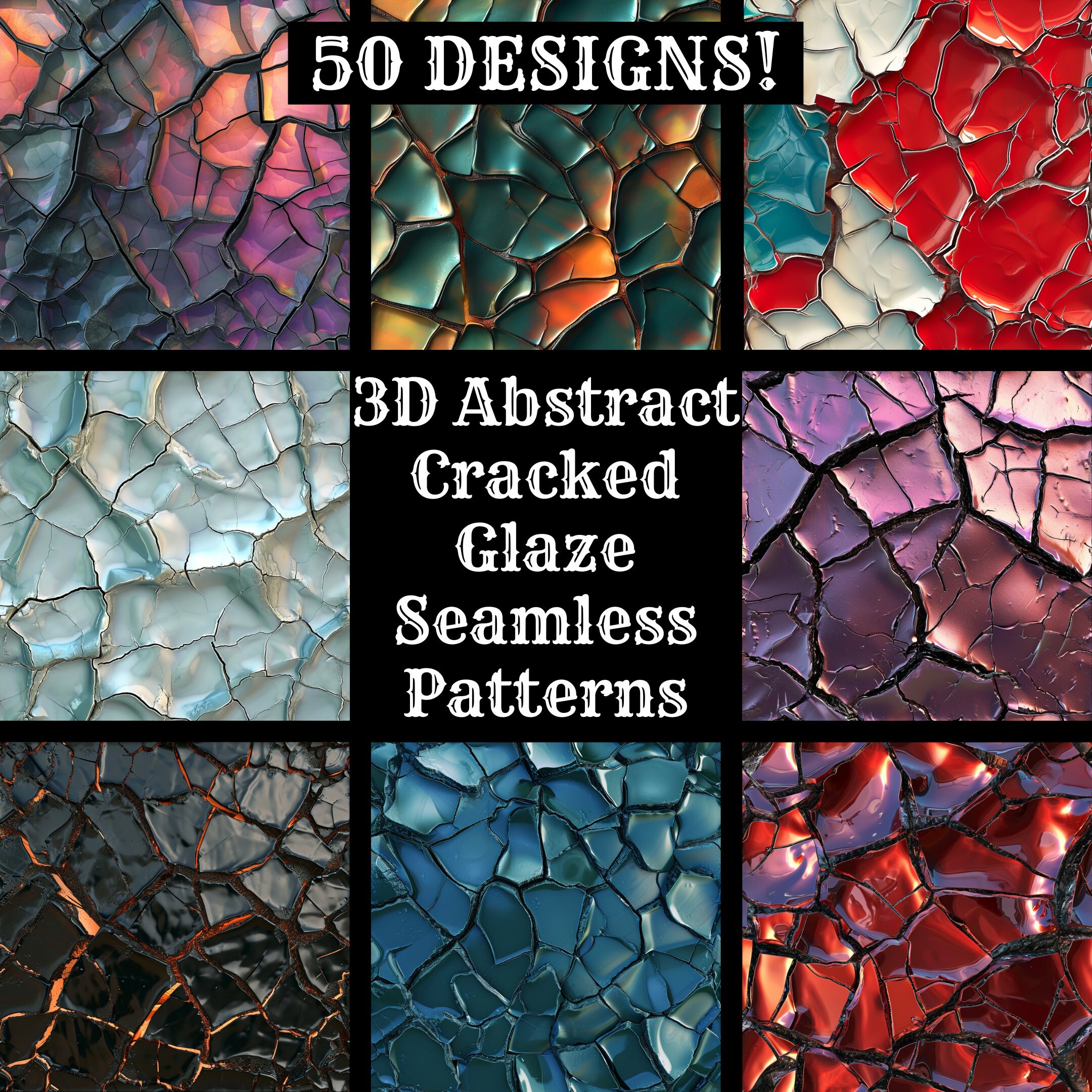 3D Abstract Cracked Glaze Seamless Digital Paper, Printable Scrapbook ...