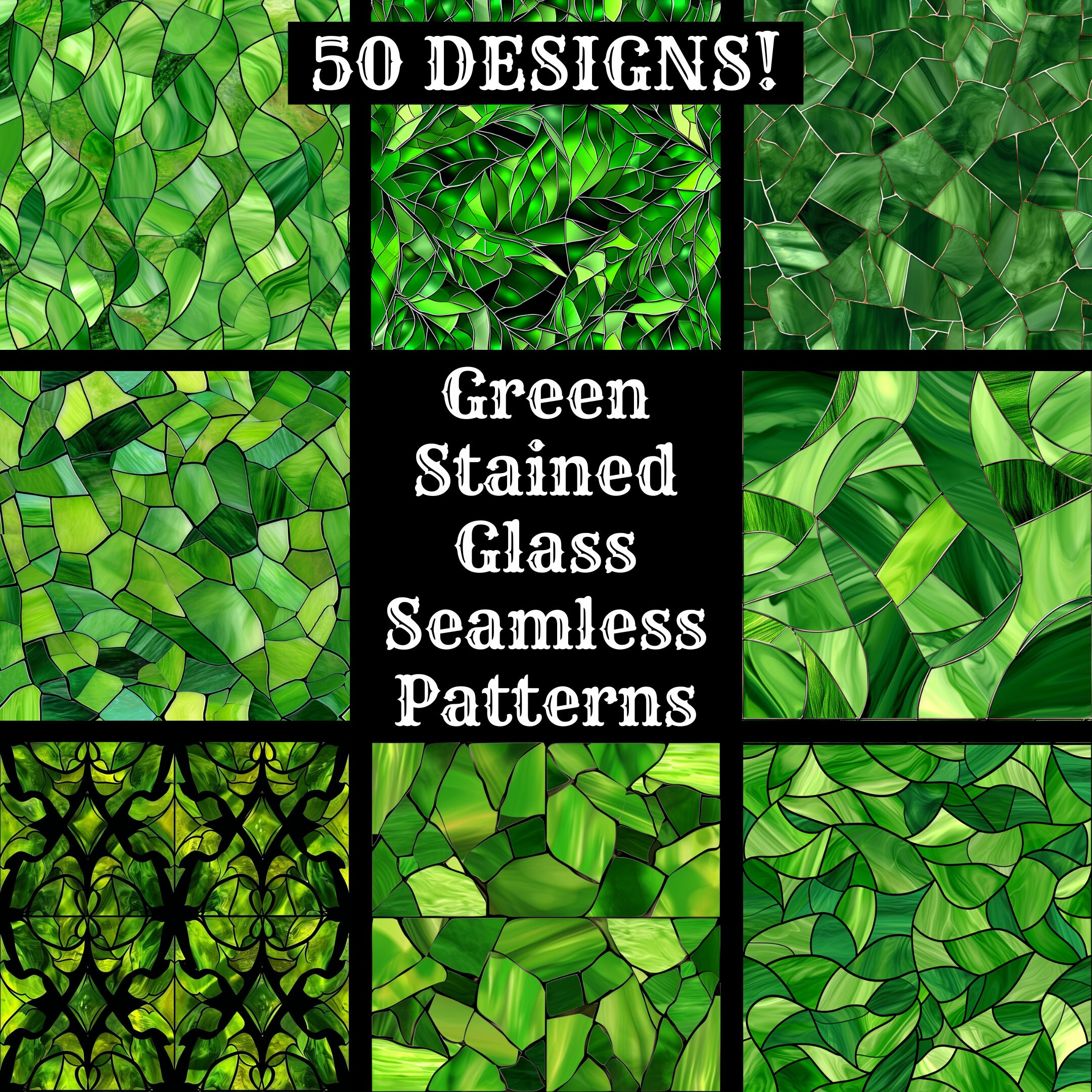 Green Stained Glass Seamless Digital Paper, Printable Scrapbook Paper ...
