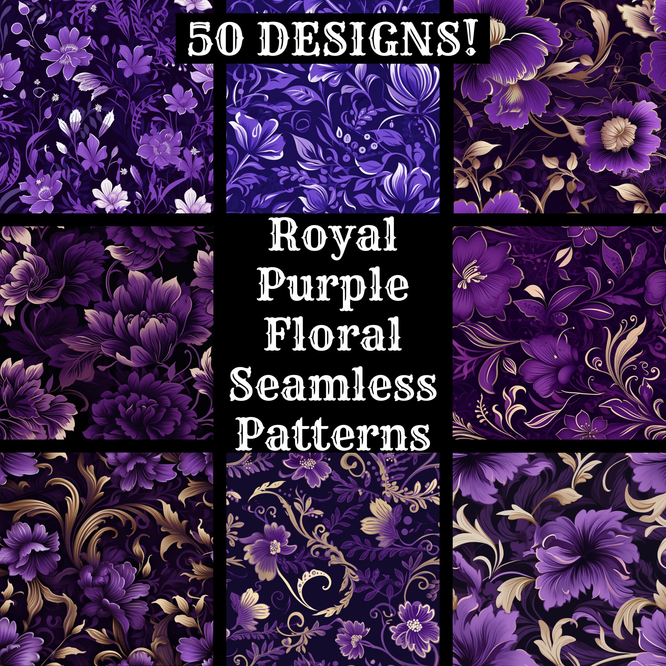 Royal Purple Floral Seamless Digital Paper, Printable Scrapbook Paper ...