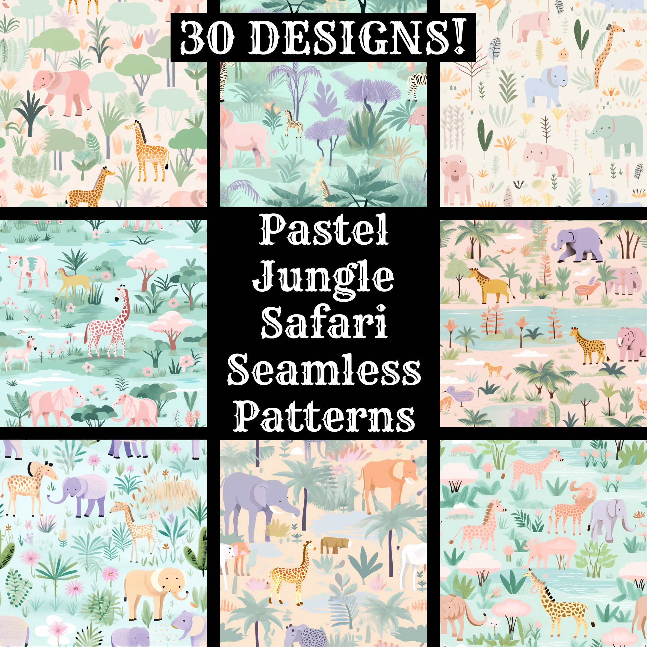 Pastel Jungle Safari Seamless Digital Paper, Printable Scrapbook Paper ...