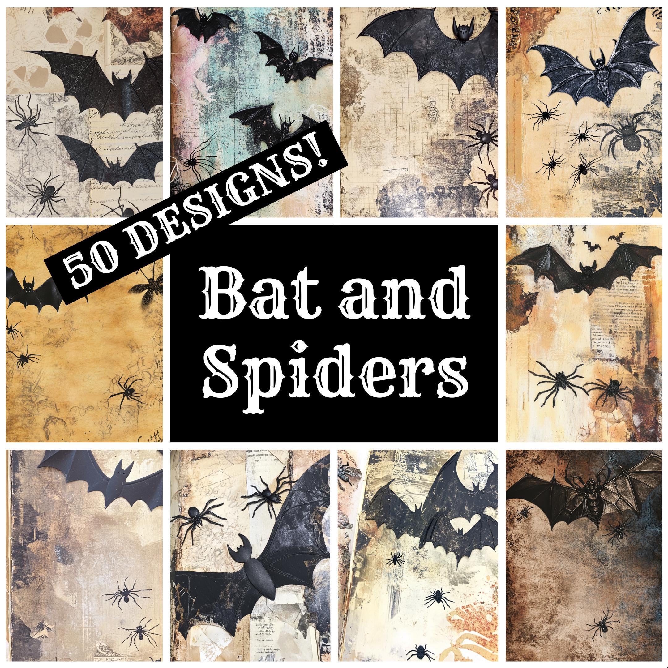Bat and Spiders Journal Paper: Vintage Halloween Scrapbook (PNG Digital ...