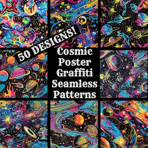 Cosmic Poster Graffiti Seamless Digital Paper, Printable Scrapbook ...