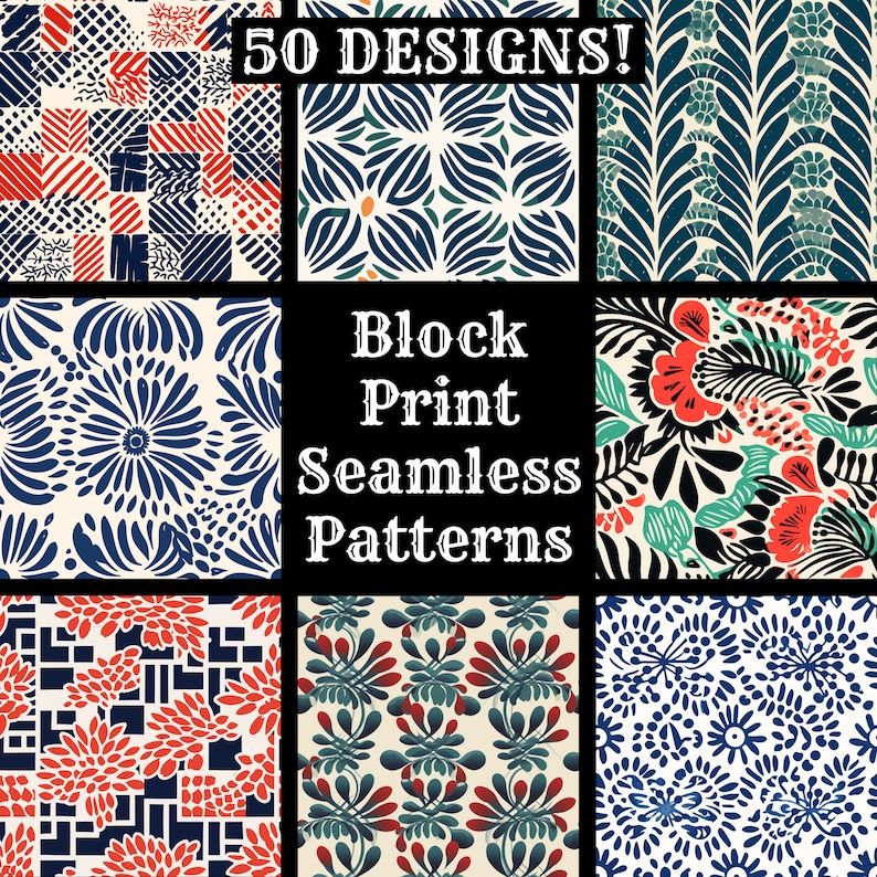Block Print Seamless Digital Paper, Printable Scrapbook Paper Seamless ...