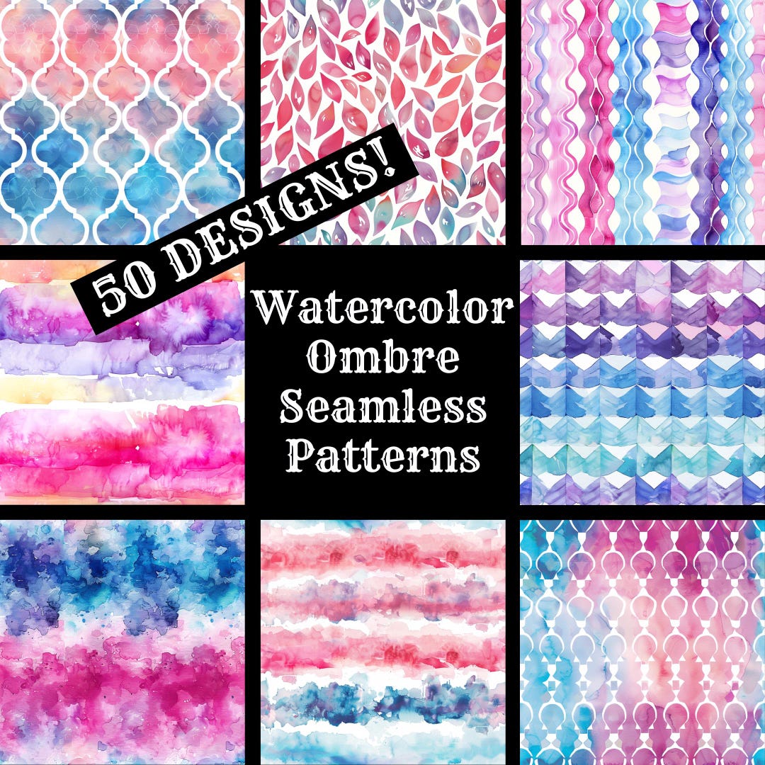 Watercolor Ombre Seamless Digital Paper, Watercolor Ombre Printable ...