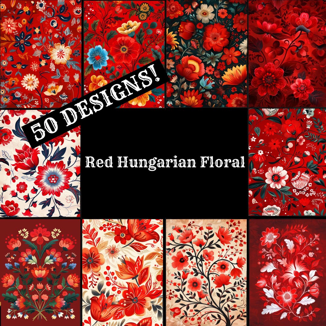 Red Hungarian Floral Journal Paper, Red Hungarian Floral Printable ...