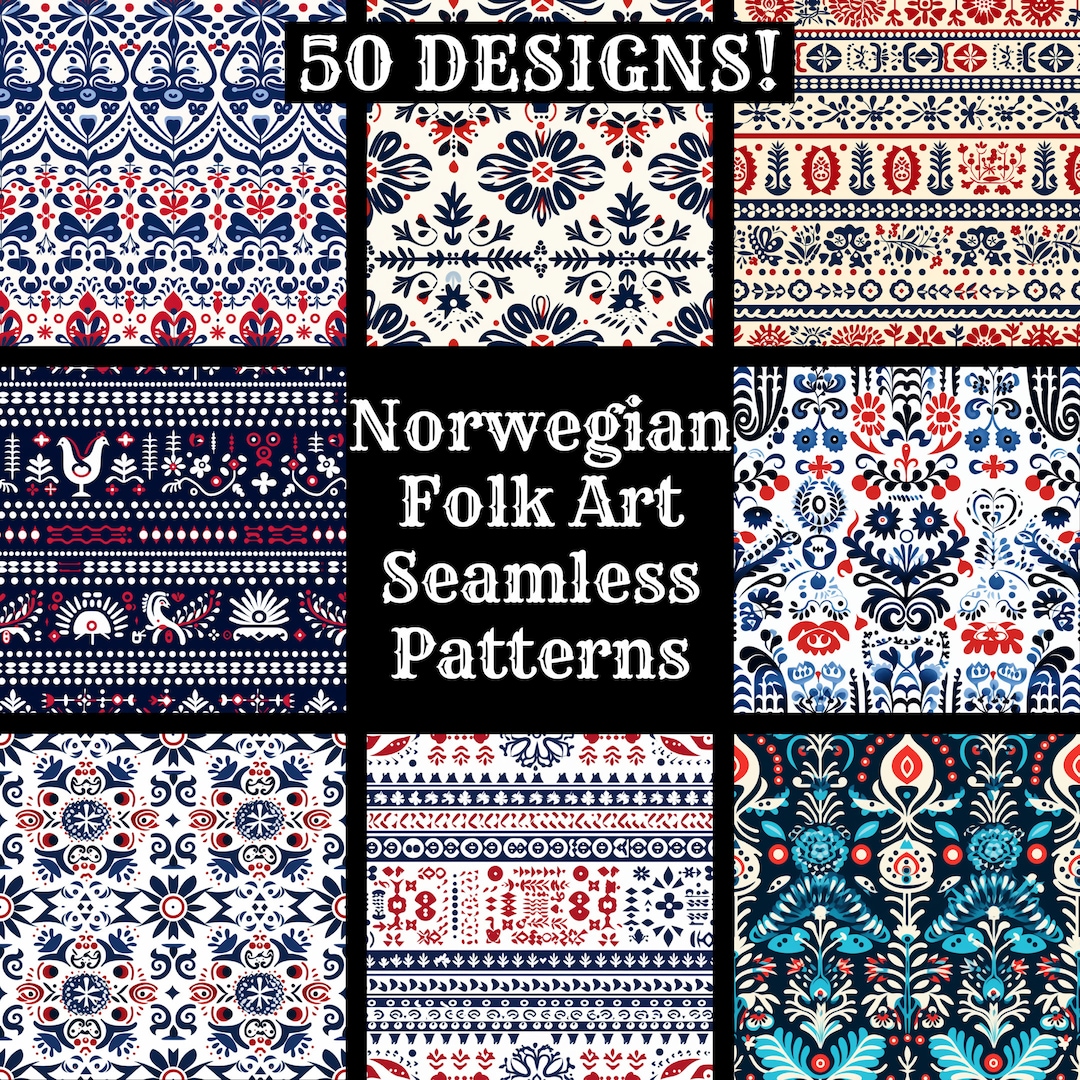 Norwegian Folk Art Seamless Digital Paper, Printable Scrapbook Paper ...