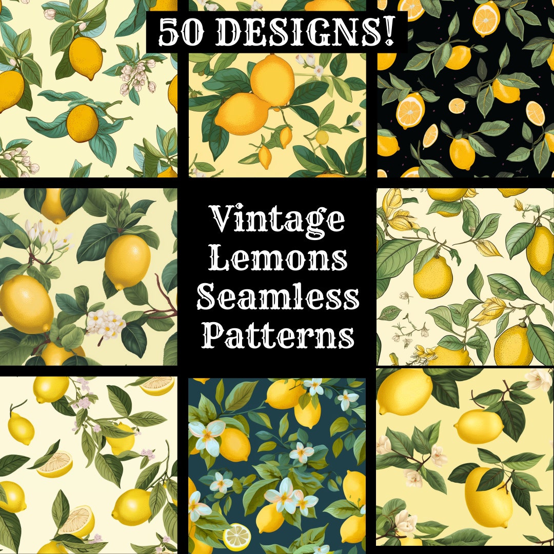 Vintage Lemons Seamless Digital Paper, Printable Scrapbook Paper ...