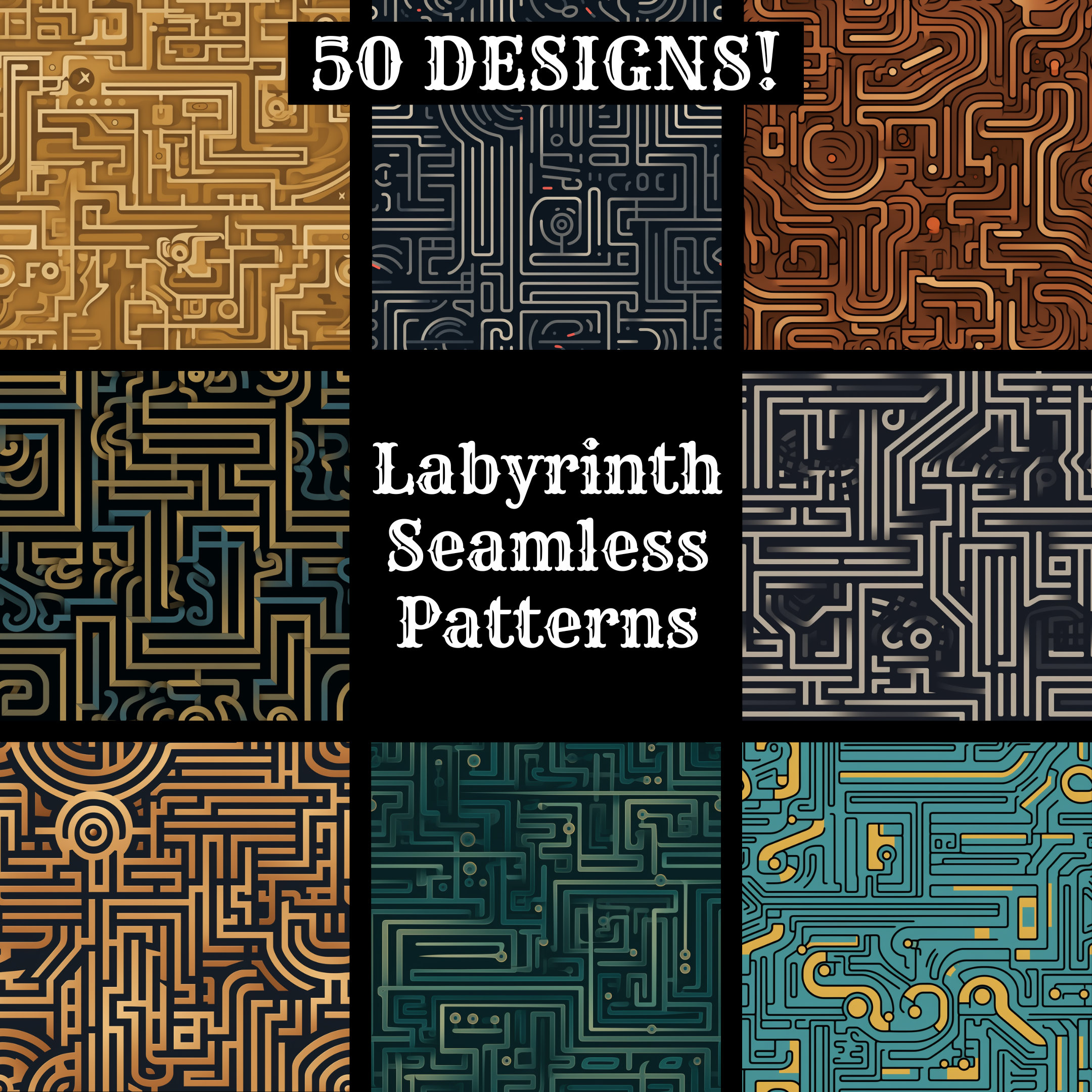 Labyrinth Seamless Digital Paper, Printable Scrapbook Paper Seamless ...