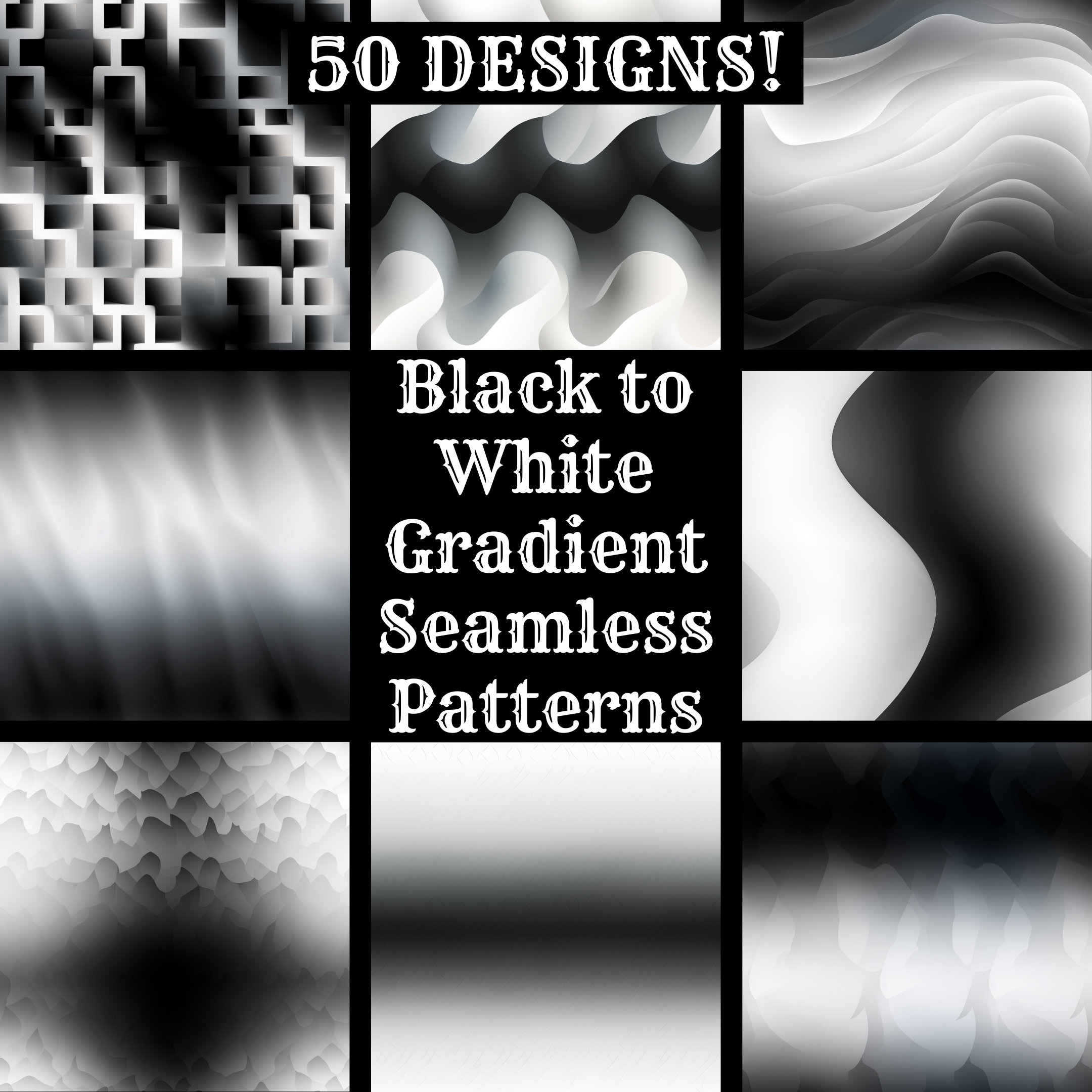 Black to White Gradient Seamless Digital Paper, Printable Scrapbook ...