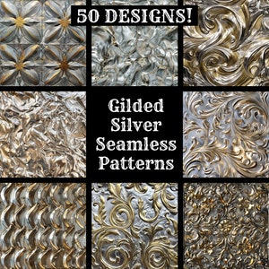 Gilded Silver Seamless Digital Paper, Gilded Silver Printable Scrapbook ...