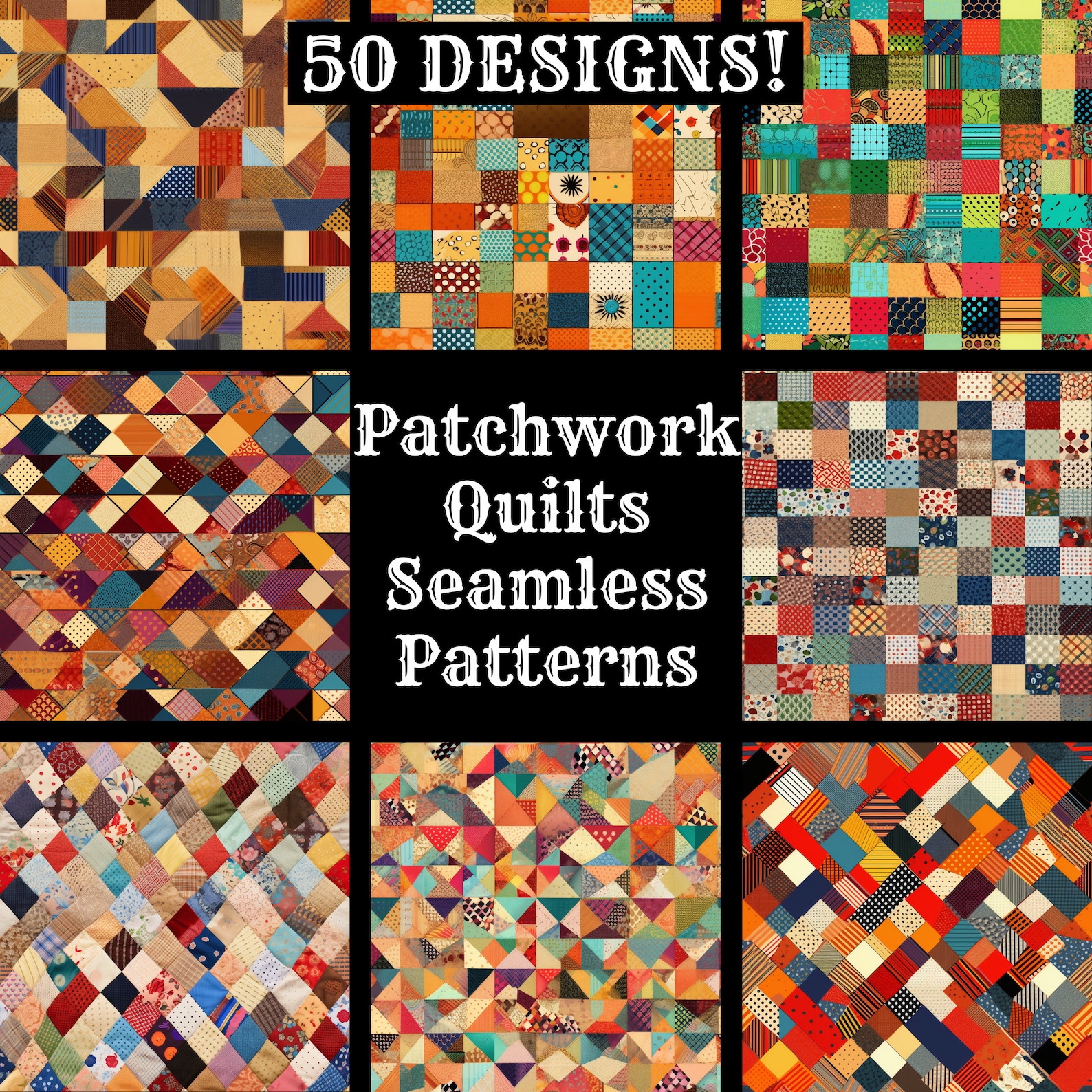 Patchwork Quilt Seamless Digital Paper: 50 PNG Textures (digital ...