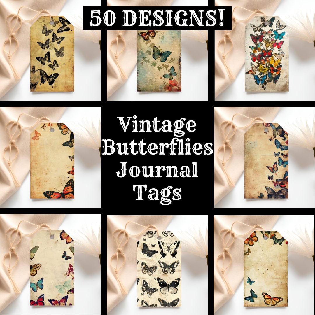 Vintage Butterflies Journal Tags, Vintage Butterflies Printable Tags ...
