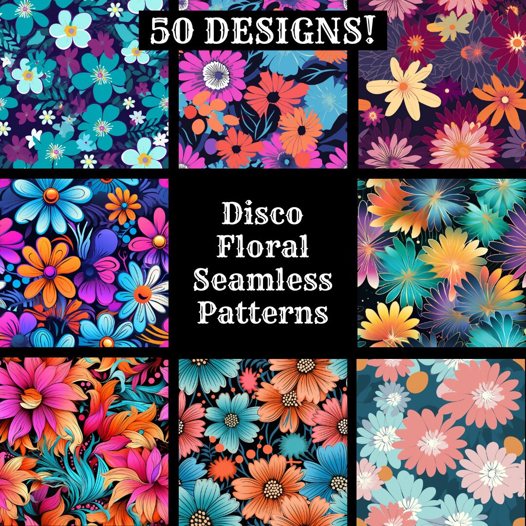 Disco Floral Seamless Digital Paper, Printable Scrapbook Paper Seamless ...