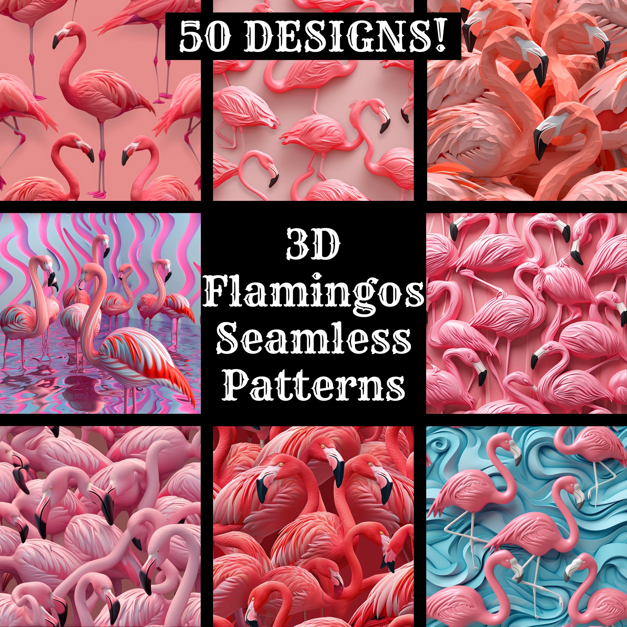 3D Flamingos Seamless Digital Paper, Printable Scrapbook Paper Seamless ...