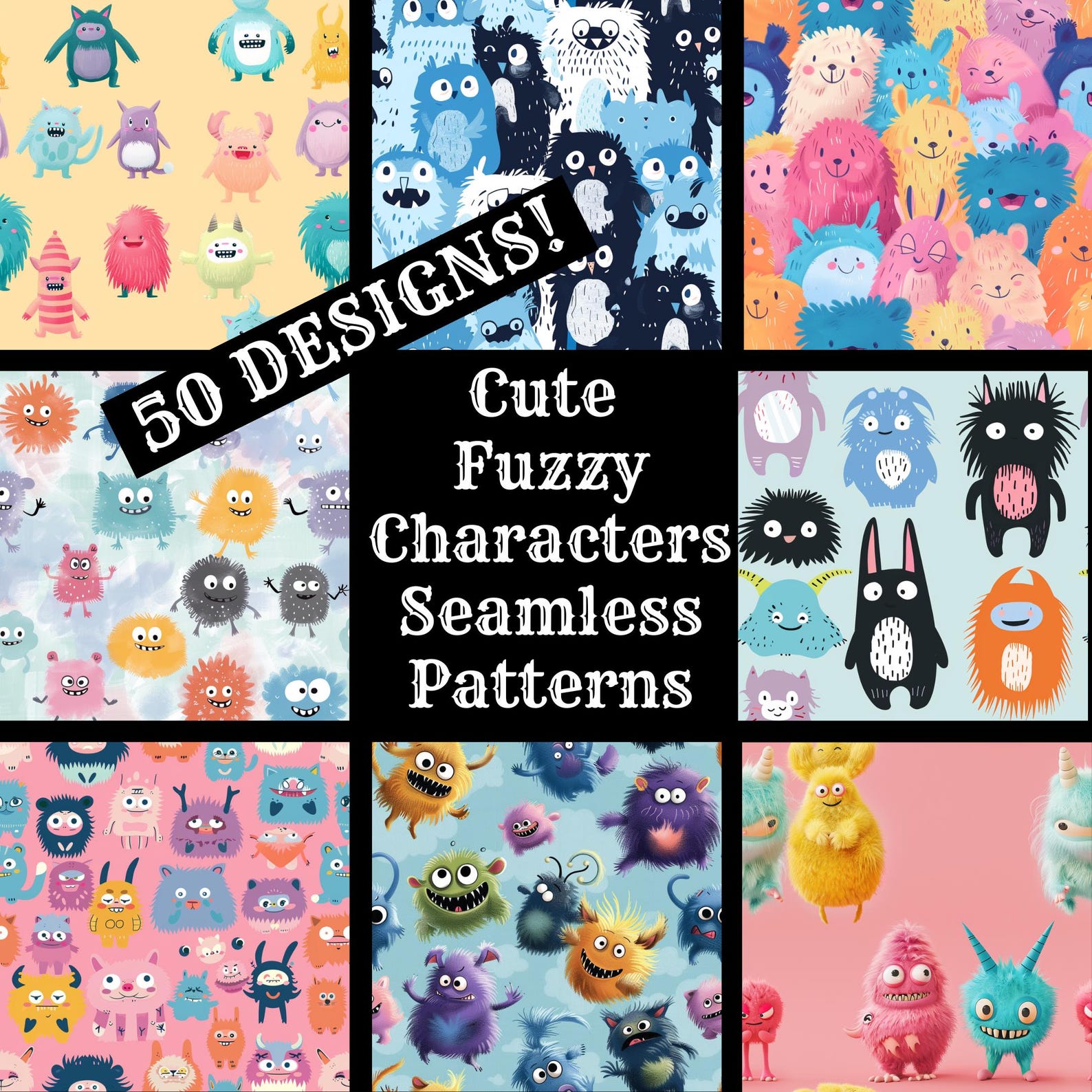 Cute Fuzzy Characters Seamless Pattern, Scrapbook Paper (digital ...