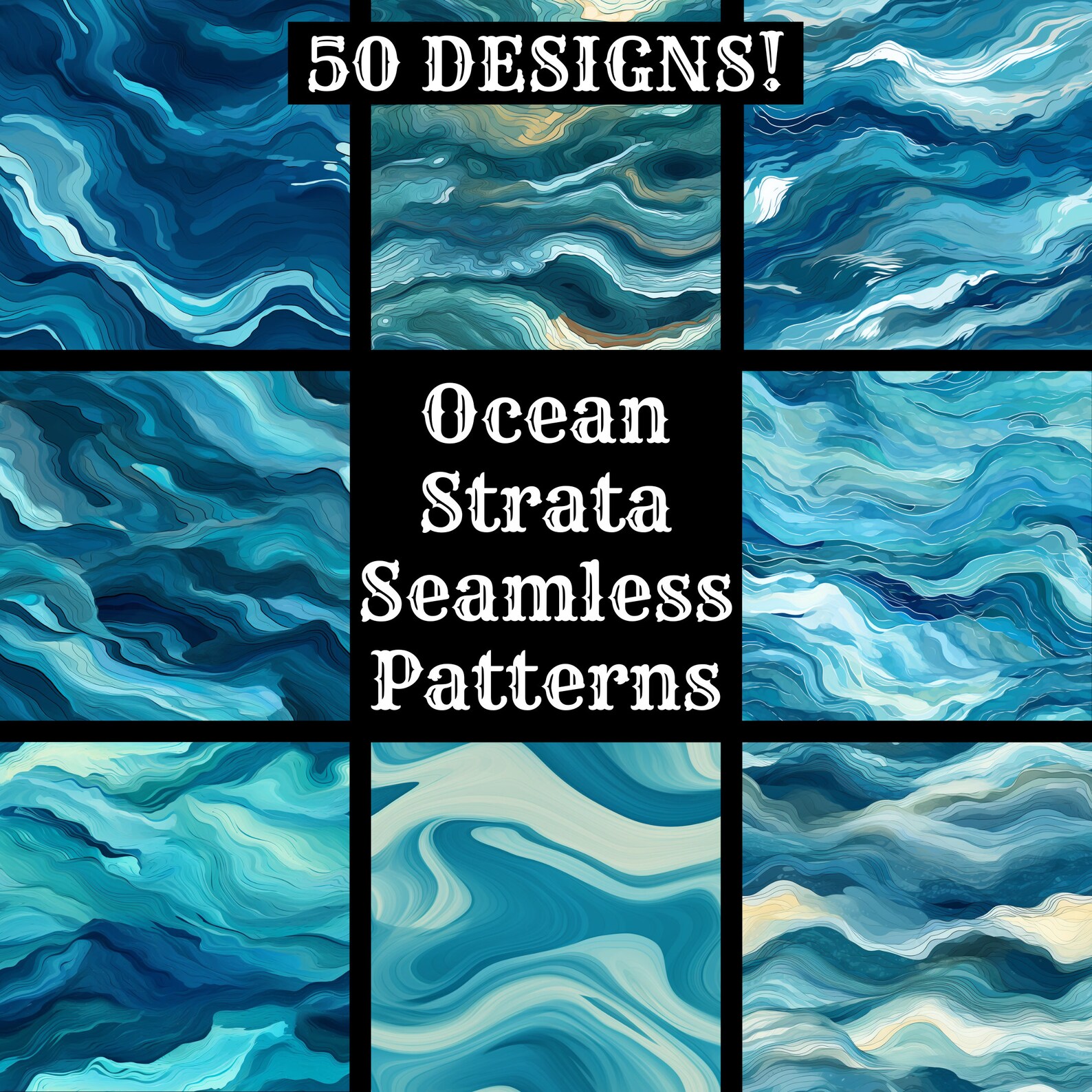 Ocean Strata Seamless Patterns: Scrapbook Paper Textures (digital ...