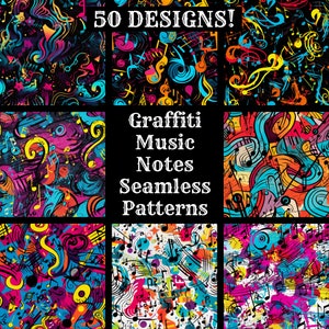 Graffiti Music Notes Seamless Digital Paper, Printable Scrapbook Paper ...