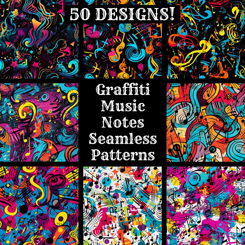 Graffiti Music Notes Seamless Digital Paper, Printable Scrapbook Paper ...