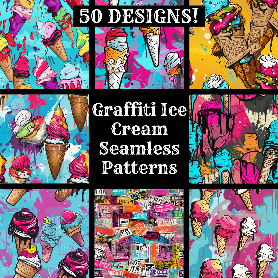 Graffiti Ice Cream Seamless Pattern: 50 PNG Digital Papers (digital ...