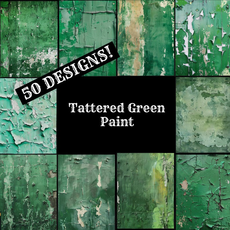 Tattered Green Paint Digital Paper: Vintage Journal Inserts (PNG, 8 ...