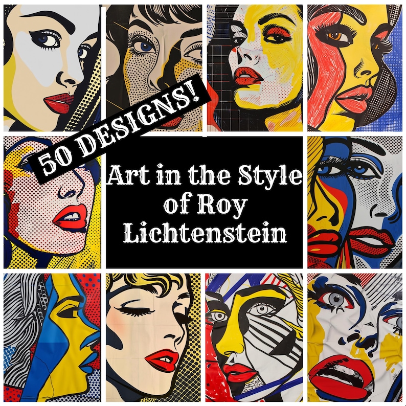Roy Lichtenstein Style Digital Paper: 50 PNG Art Journal Inserts (8 ...