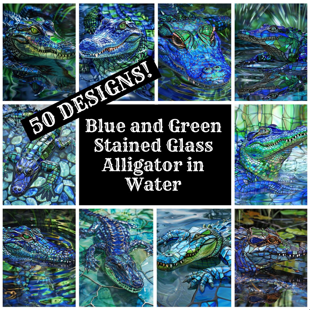 Blue and Green Stained Glass Alligator in Water Journal Paper ...