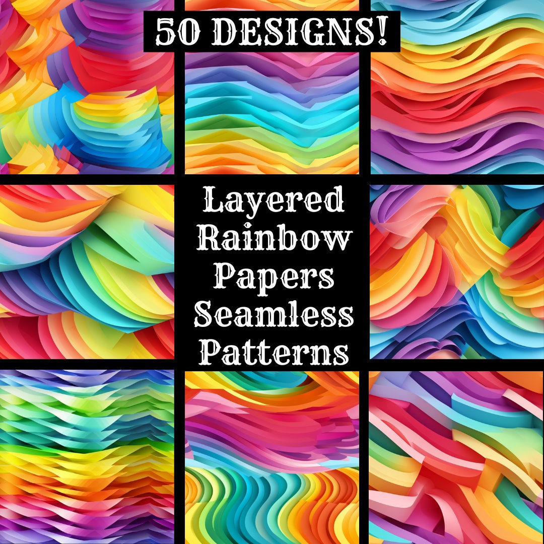 Rainbow Layered Paper: Seamless Scrapbook Textures (digital Download ...