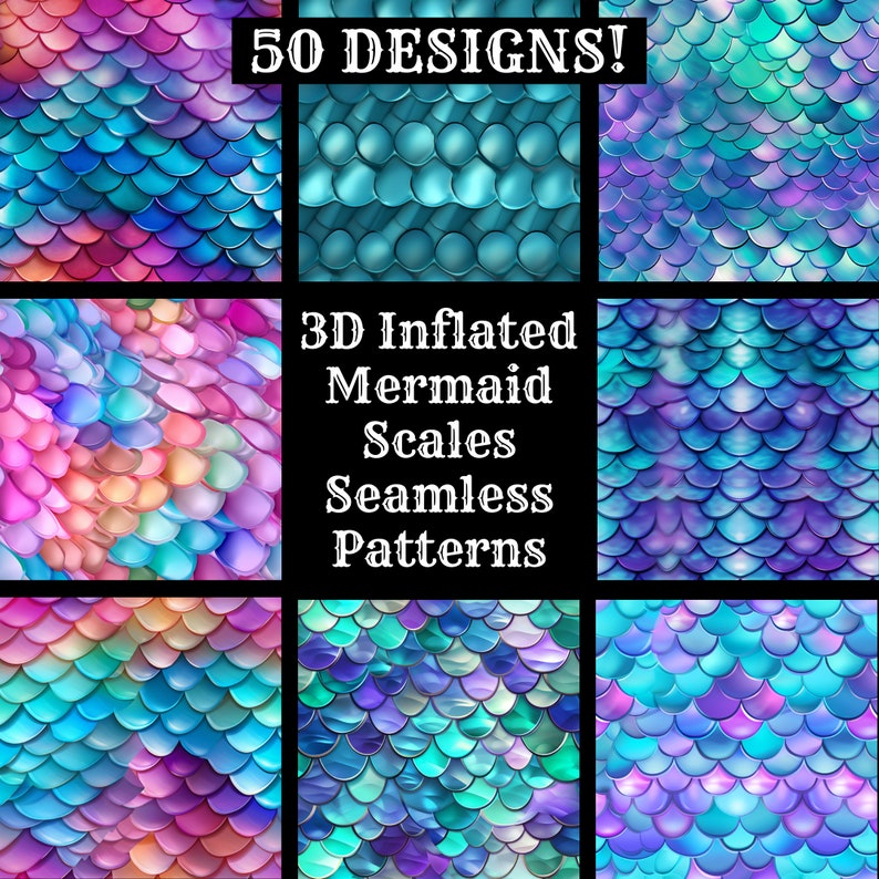 3D Inflated Mermaid Scales Seamless Digital Paper, Printable Scrapbook ...