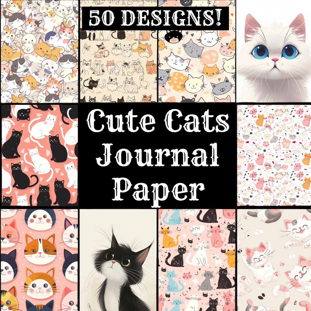 Cute Cats Journal Paper, Cute Cats Printable Paper, Vintage Cute Cats ...