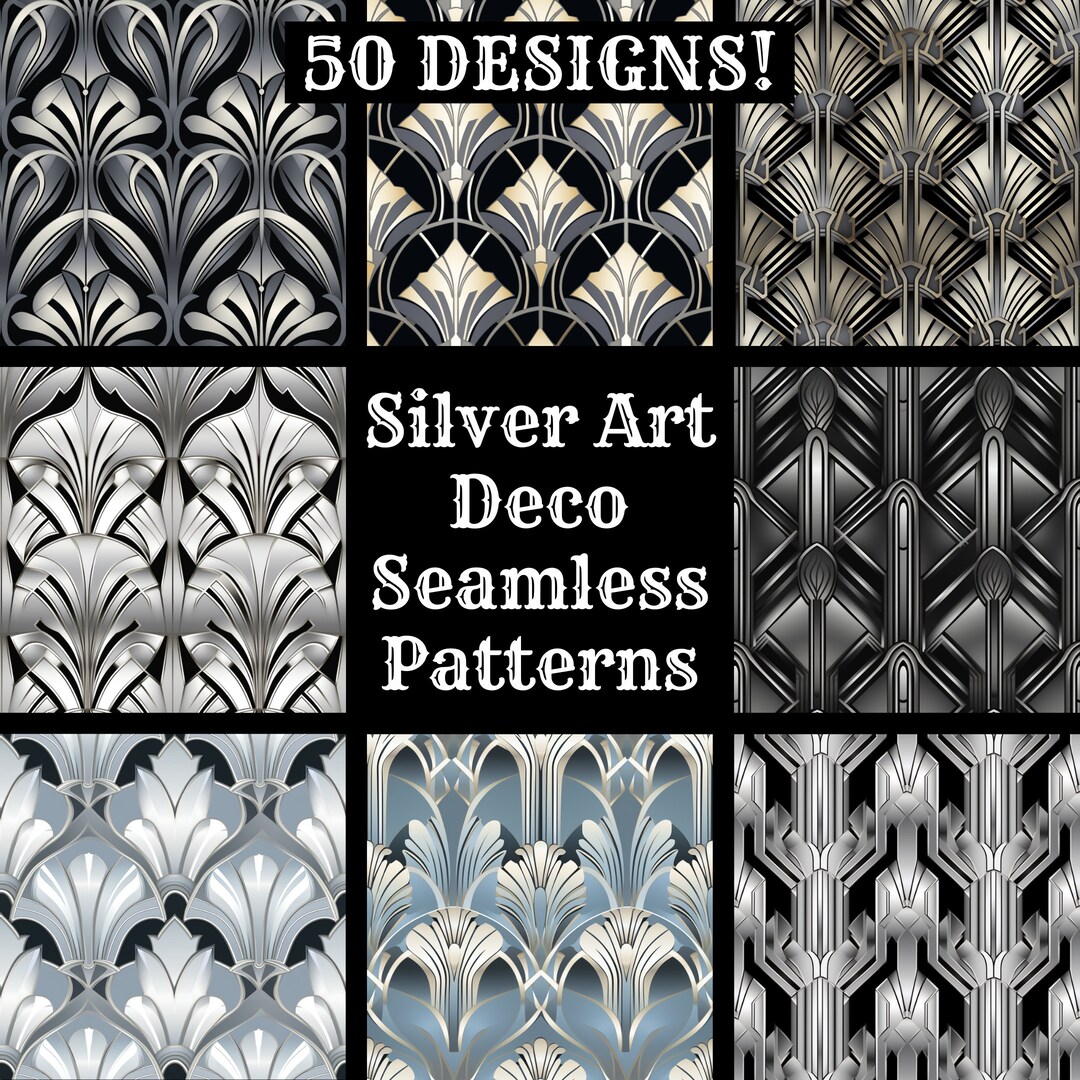 Silver Art Deco Seamless Digital Paper, Printable Scrapbook Paper ...