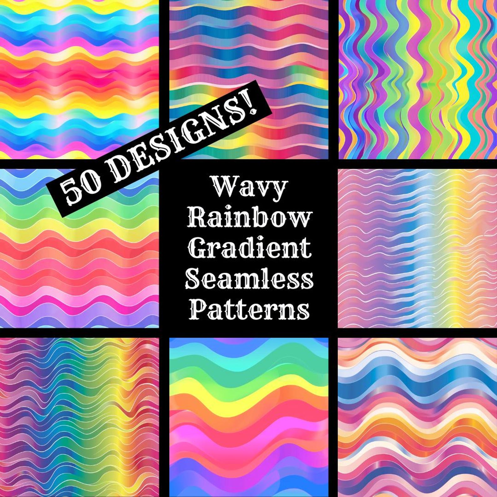 Rainbow Gradient Seamless Paper: Wavy Texture Designs (digital Download ...