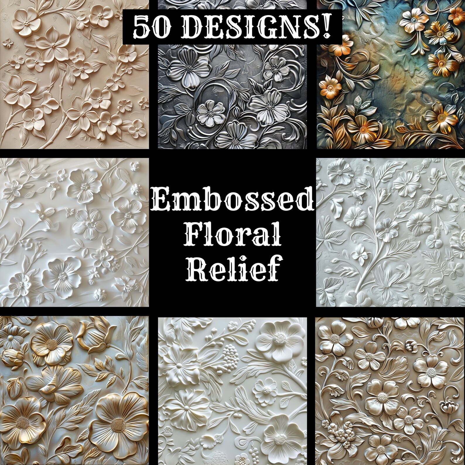 Embossed Floral Relief Paper, Embossed Floral Relief Printable Paper ...