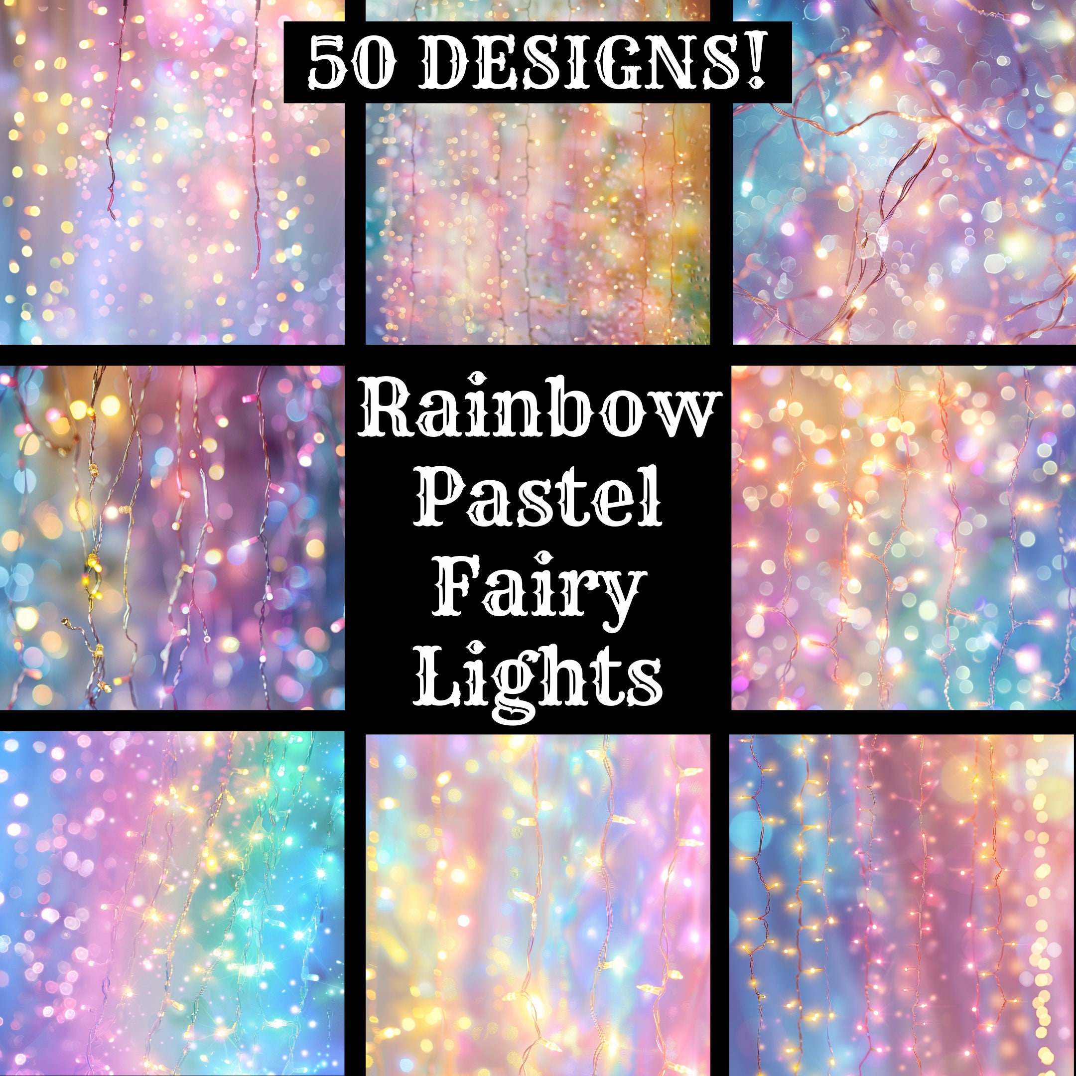 Rainbow Pastel Fairy Lights Digital Paper: Scrapbook Journal (PNG ...