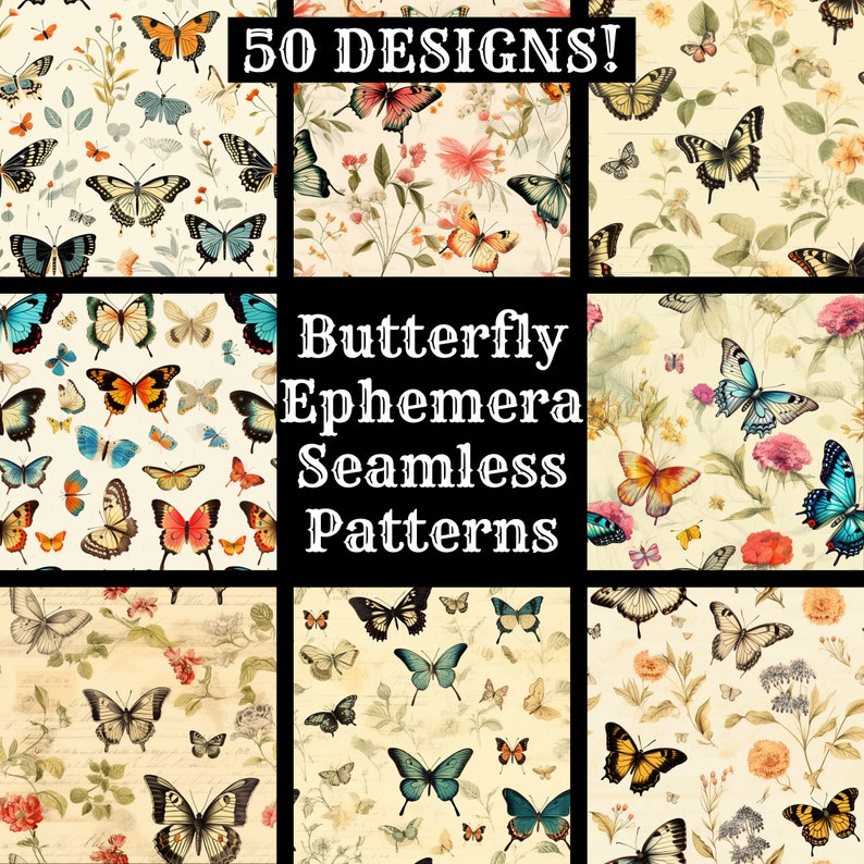 Butterfly Ephemera Seamless Digital Paper Printable Scrapbook - Etsy