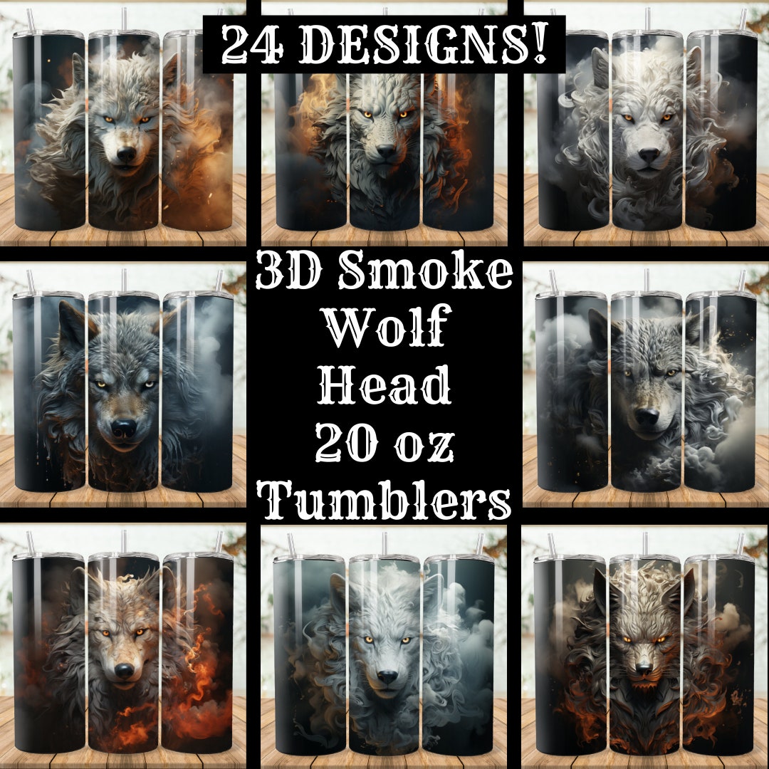 3D Smoke Wolf Head Tumbler Wrap Bundle: 20 Oz Skinny Tumbler Designs ...