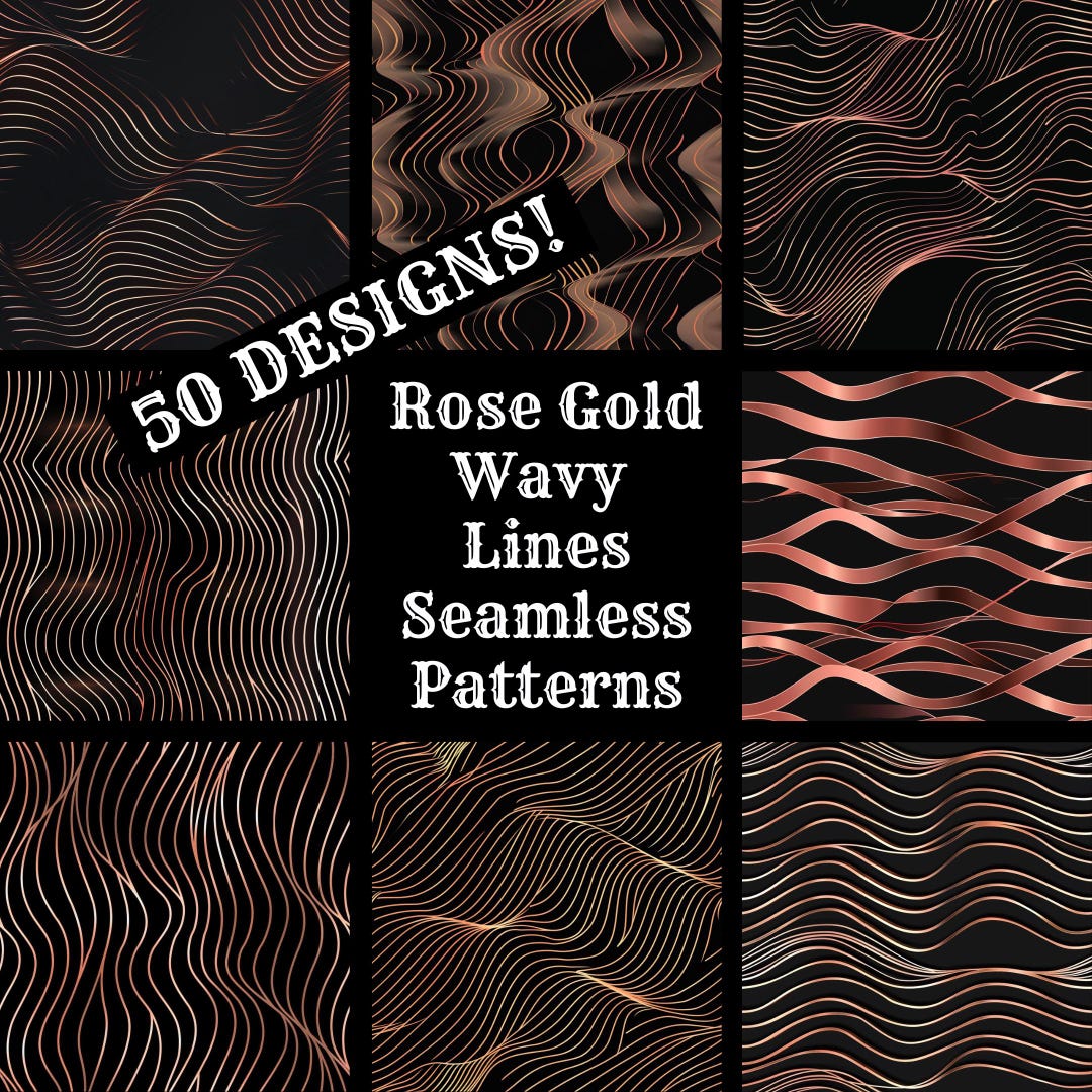 Rose Gold Wavy Lines Seamless Patterns: 50 PNG Digital Papers (digital ...