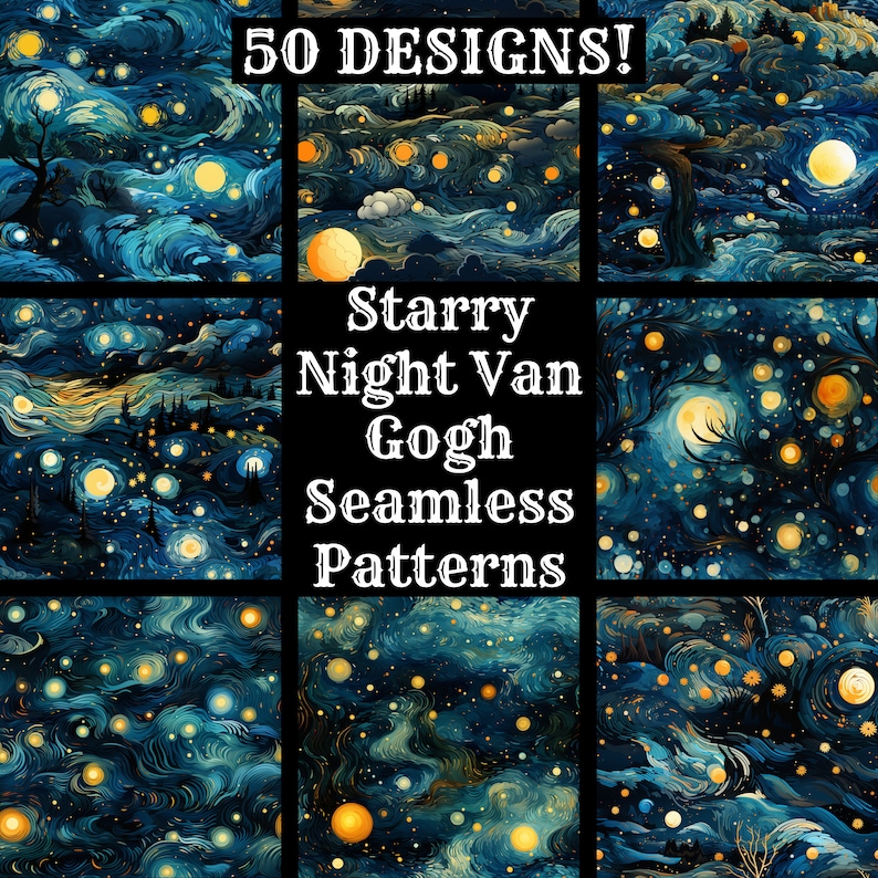 Starry Night Van Gogh Seamless Digital Paper Printable - Etsy