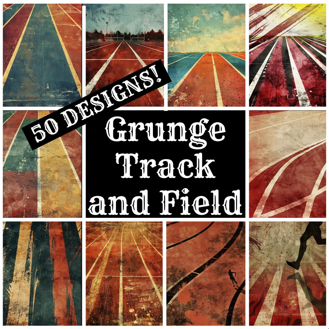 Grunge Track & Field Digital Paper: 50 PNG Scrapbook Inserts (8.5x11 In ...
